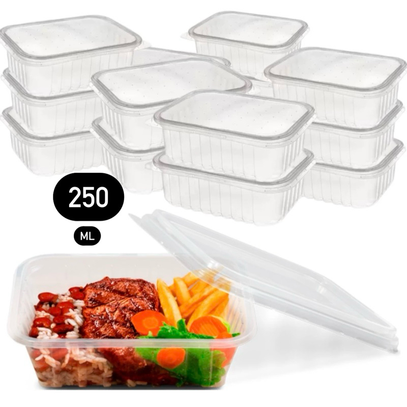 Kit 24~120 Unid. Pote Plastico Retangular Descartável 250 ml ou 500 ml Microondas Freezer ...