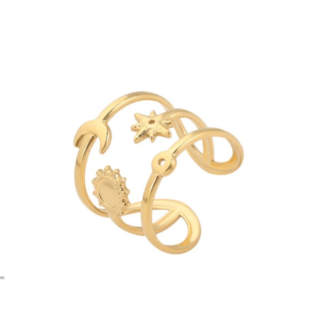 Anel Camadas Sol Lua E Estrela Ajustável De Aço Inoxidável | Shopee Brasil