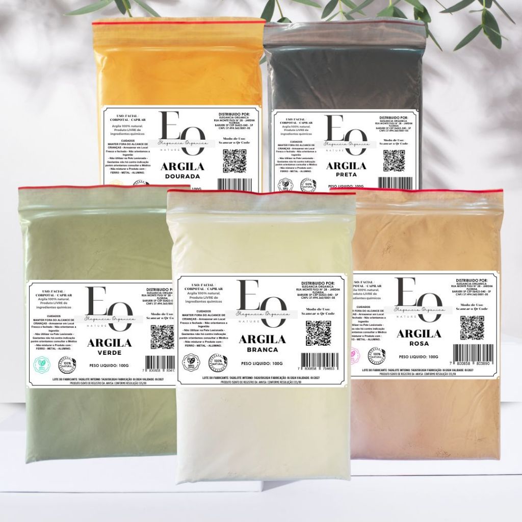 Skin Care 500GR Argila 5 Cores - Branca - Verde - Rosa - Preta ...