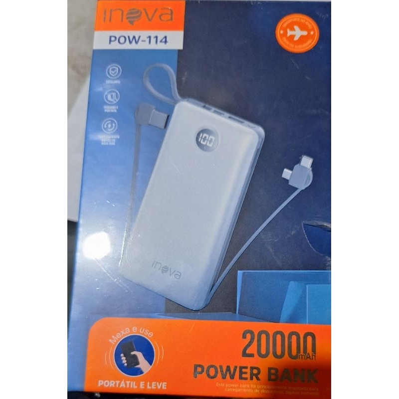 Carregador Portátil Power Bank 20000mAh Universal Com Cabo V8 Lightning e Tipo C - Bateria ...