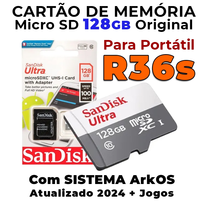 Cartão Micro SD 128GB SanDisk Original +Sistema ArkOS Atualizado 2024 +Jogos P/Game Portátil ...