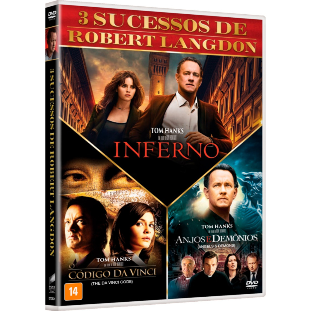 Robert Langdon Tom Hanks Box 3 DVDs Filmes Código Da Vinci Anjos e Demônios Inferno Novo Lacrado ...