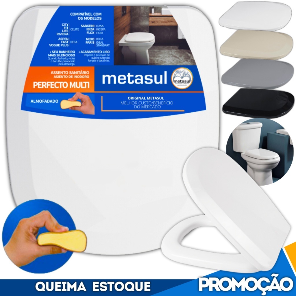 Assento Sanitário Almofadado Multi Tampa Vaso Retangular Icasa Sabatini ...