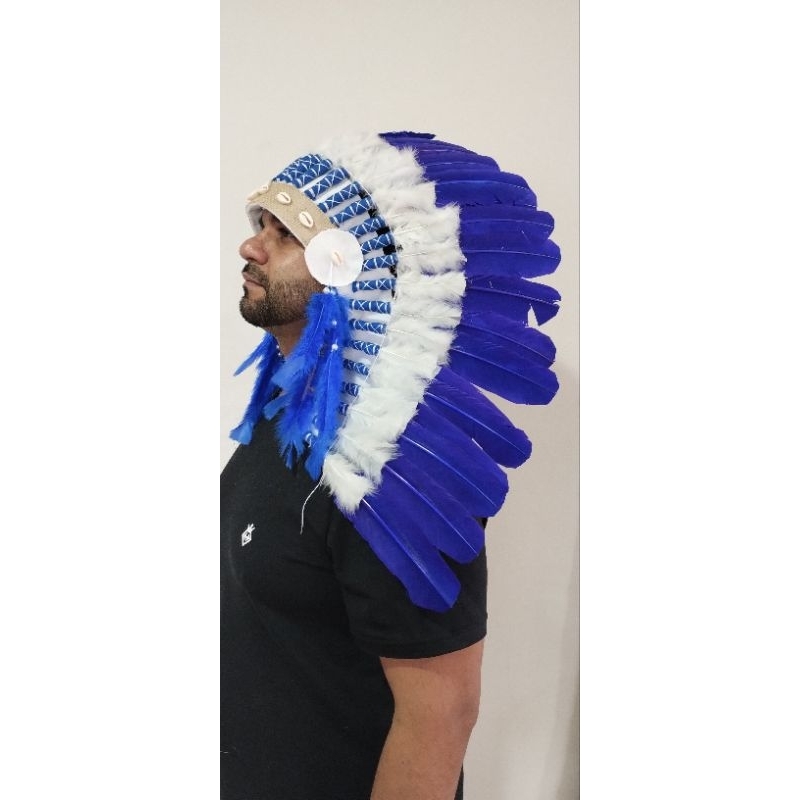 caboclo pena azul cocar penacho nativo Americano | Shopee Brasil