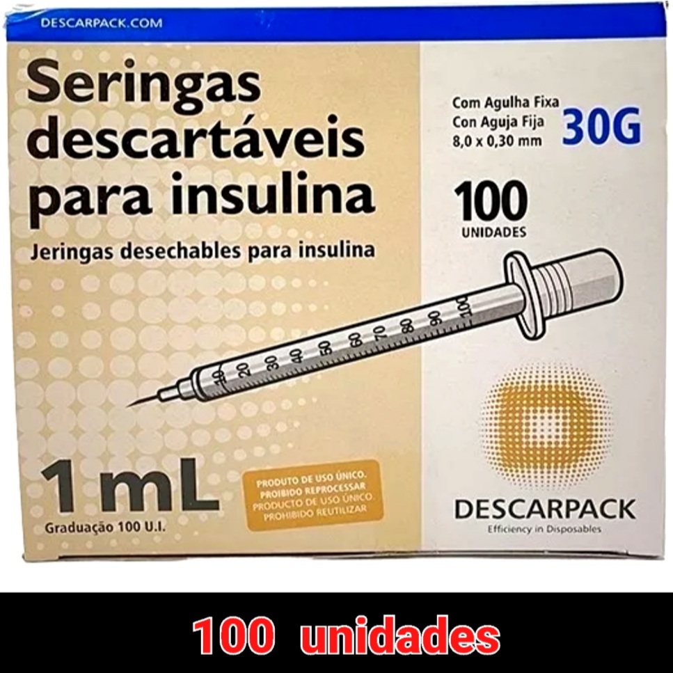 Seringa Insulina/botox 1ml 8,0x0,30mm Caixa com 50 Unidades Agulha Fixa ...