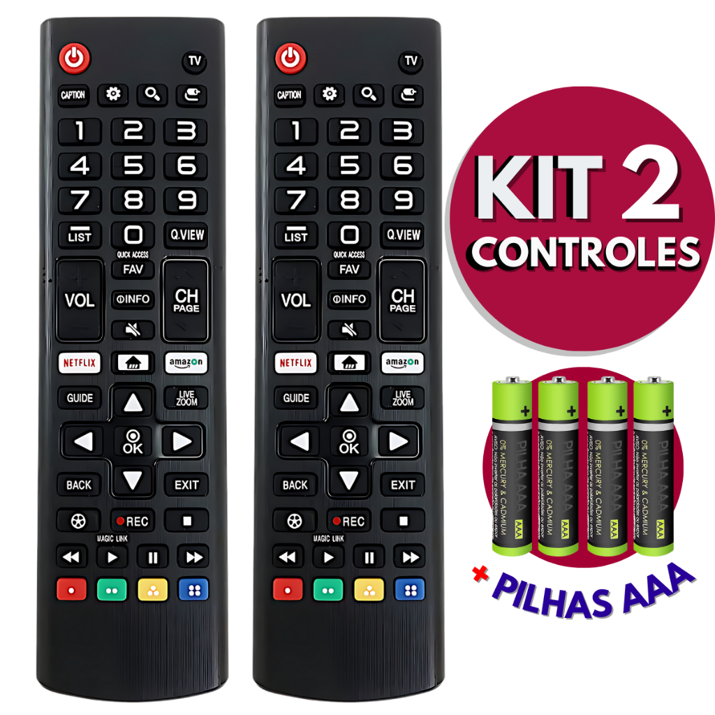 KIT 02 Controle Para TV LG Compatível Com Smart 4K LED LCD 24 32 40 43 50 55 65 Polegadas Com ...