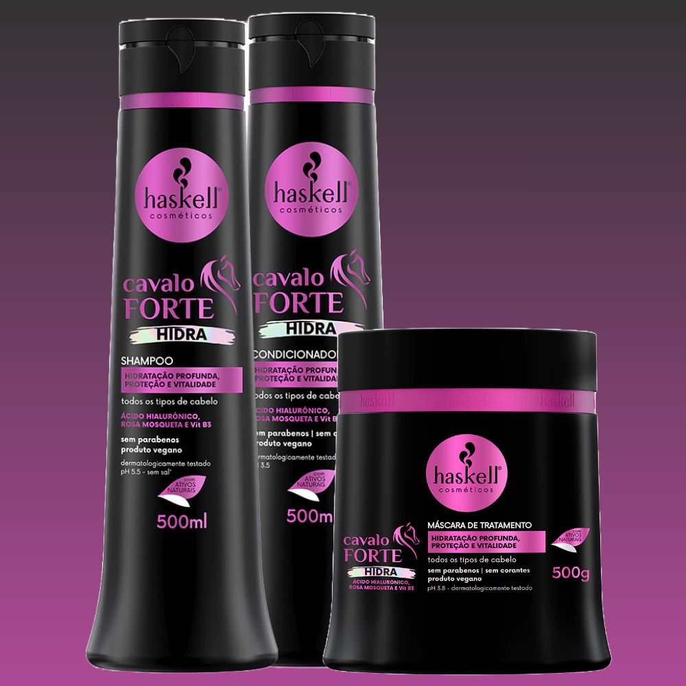 Kit Cavalo Forte Hidra (500ml) Shampoo, Condicionador e Máscara de Tratamento Haskell | Shopee ...