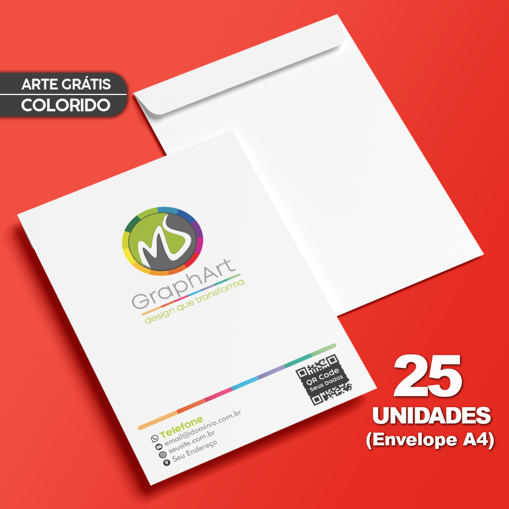 25 Envelopes Personalizados A4 Papel Offset 90g. Branco Colorido com ...