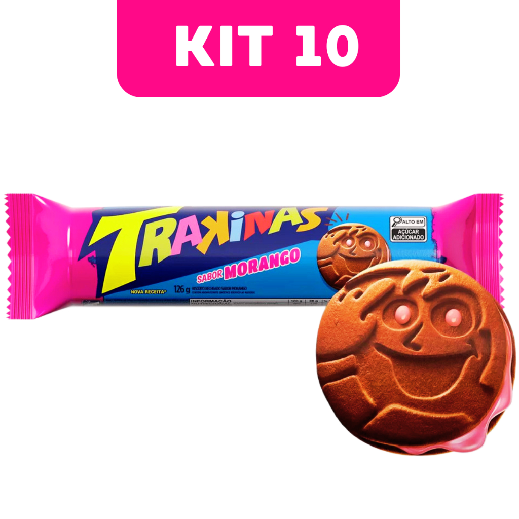 Bolacha Recheada Trakinas Biscoito Vários Sabores Kit 10 Pacotes 126g ...