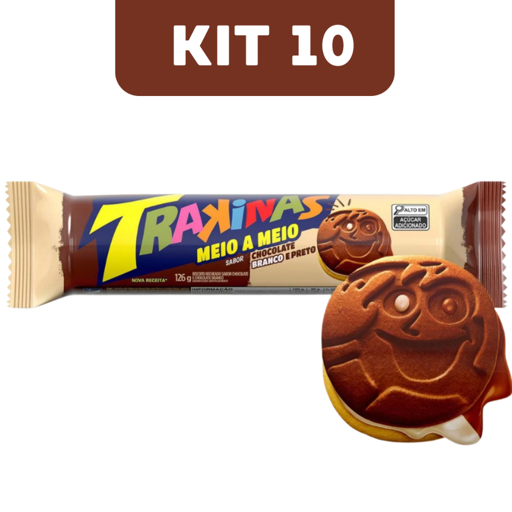 Bolacha Recheada Trakinas Biscoito Vários Sabores Kit 10 Pacotes 126g ...
