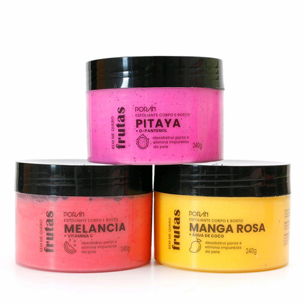 Porán Esfoliante Corpo e Rosto Pitaya, Melancia e Manga Rosa 240g | Shopee Brasil