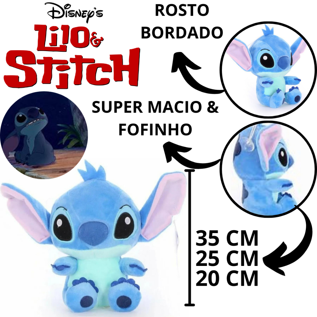Lilo & Stitch de Pelúcia Importado Disney 35 Cm - 25 Cm - 20 Cm - Azul ...