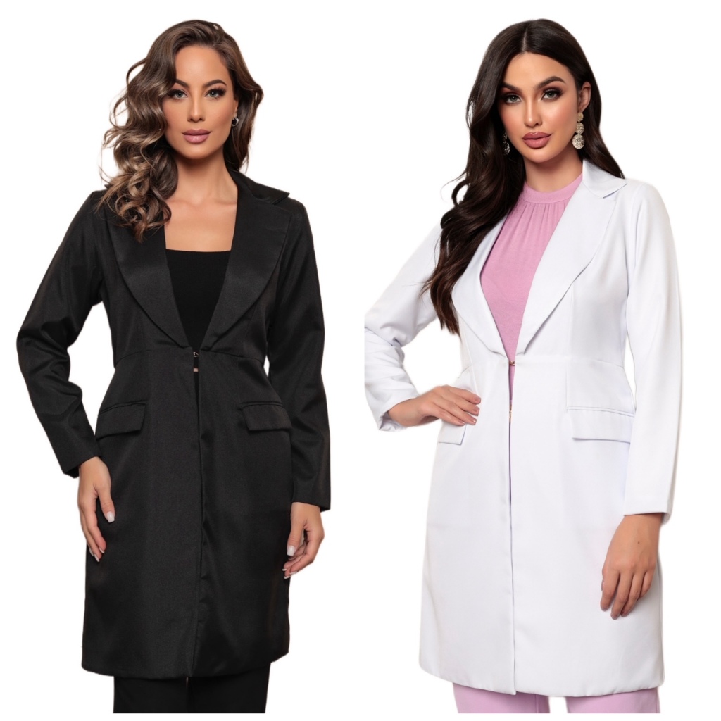 Jaleco Vichy Feminino Alfaiataria Elastano Diversas Cores | Shopee Brasil