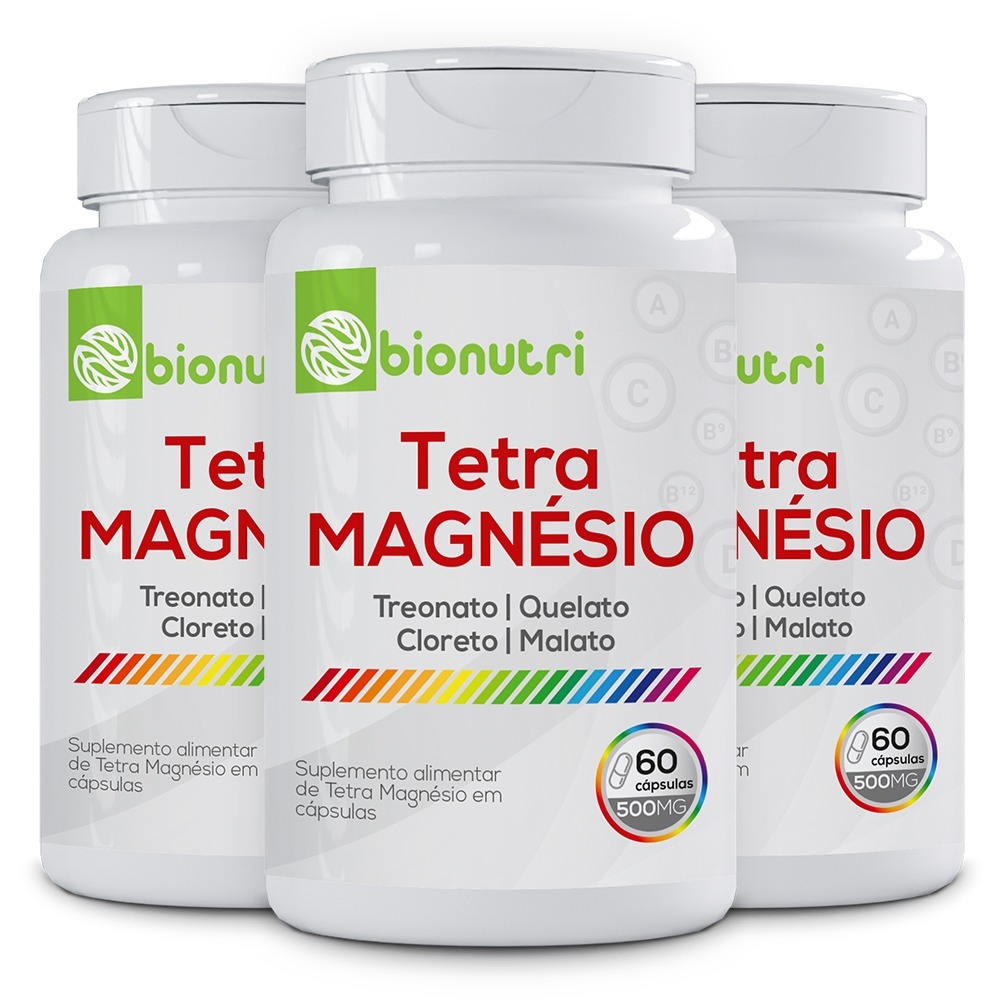 Kit 3x Suplemento Alimentar Tetra Magnésio - Treonato, Quelato, Cloreto e Malato (60 Cáps ...