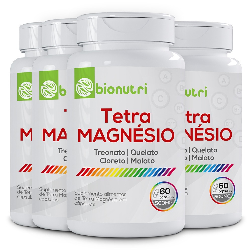 Kit 4x Suplemento Alimentar Tetra Magnesio - Treonato Quelato Cloreto e Malato 500mg (60 Caps ...