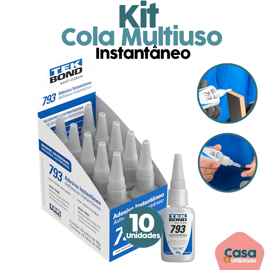 Kit Com 10 Adesivo Cola Instantâneo Multiuso 793 20g Tek Bond | Shopee ...