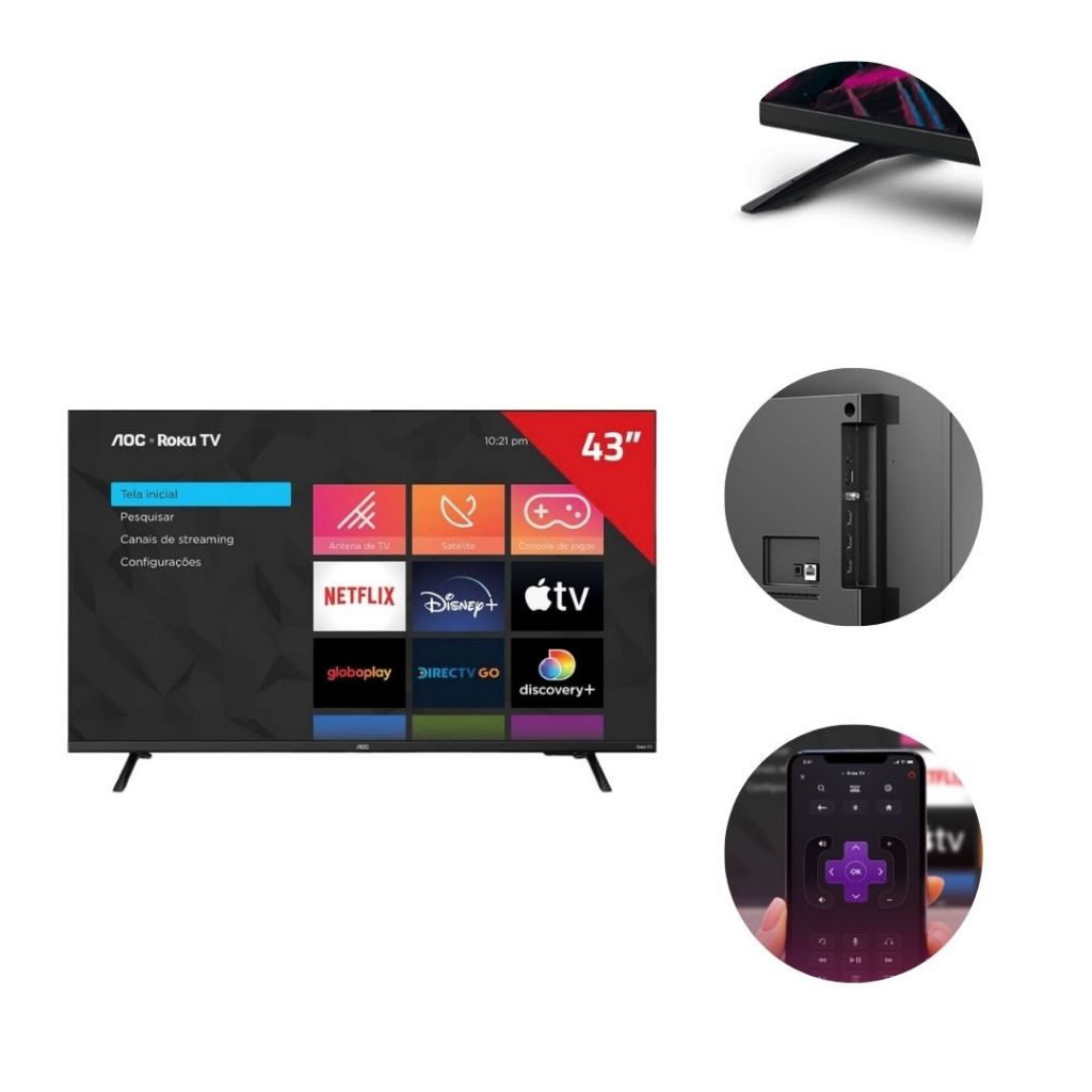 Smart Tv 43" 43S5135 AOC Streaming Full Hd Dual Band Roku Preta Bivolt ...