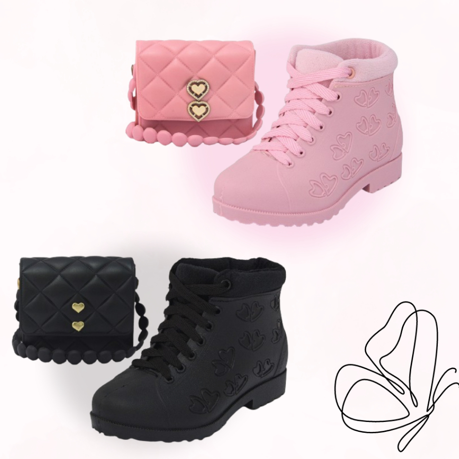 Botinha Infantil Rosa BB ou Preta Coturno Inverno ou Kit Menina ...