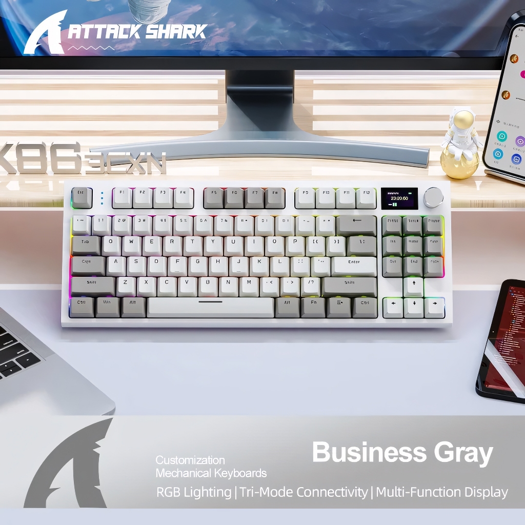 Teclado Attack Shark K86 - Gamer Mecânico / Sem Fio Com Tela e RGB ...