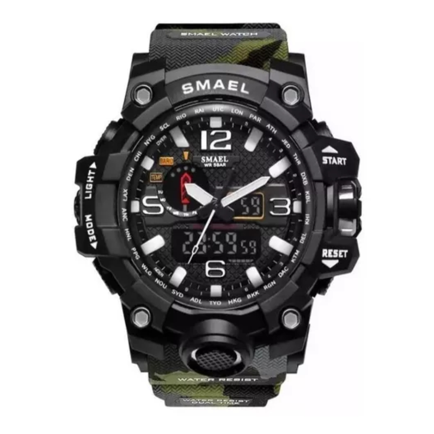 Relógio de pulso Smael 1545 com corria de poliuretano cor camuflado verde - fundo preto | Shopee ...