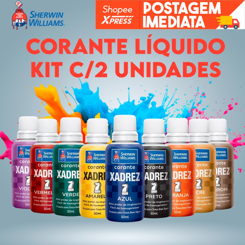 Xadrez Corante Liquido 50ml Diversas Cores Sherwin Williams| Kit 2 Unidades | Shopee Brasil