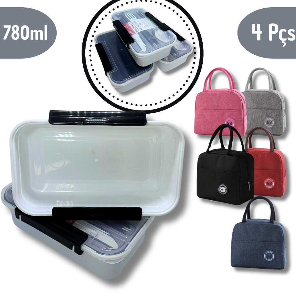 Lancheira Marmita Plastica 780ml Com Compartimento para Talheres C ...