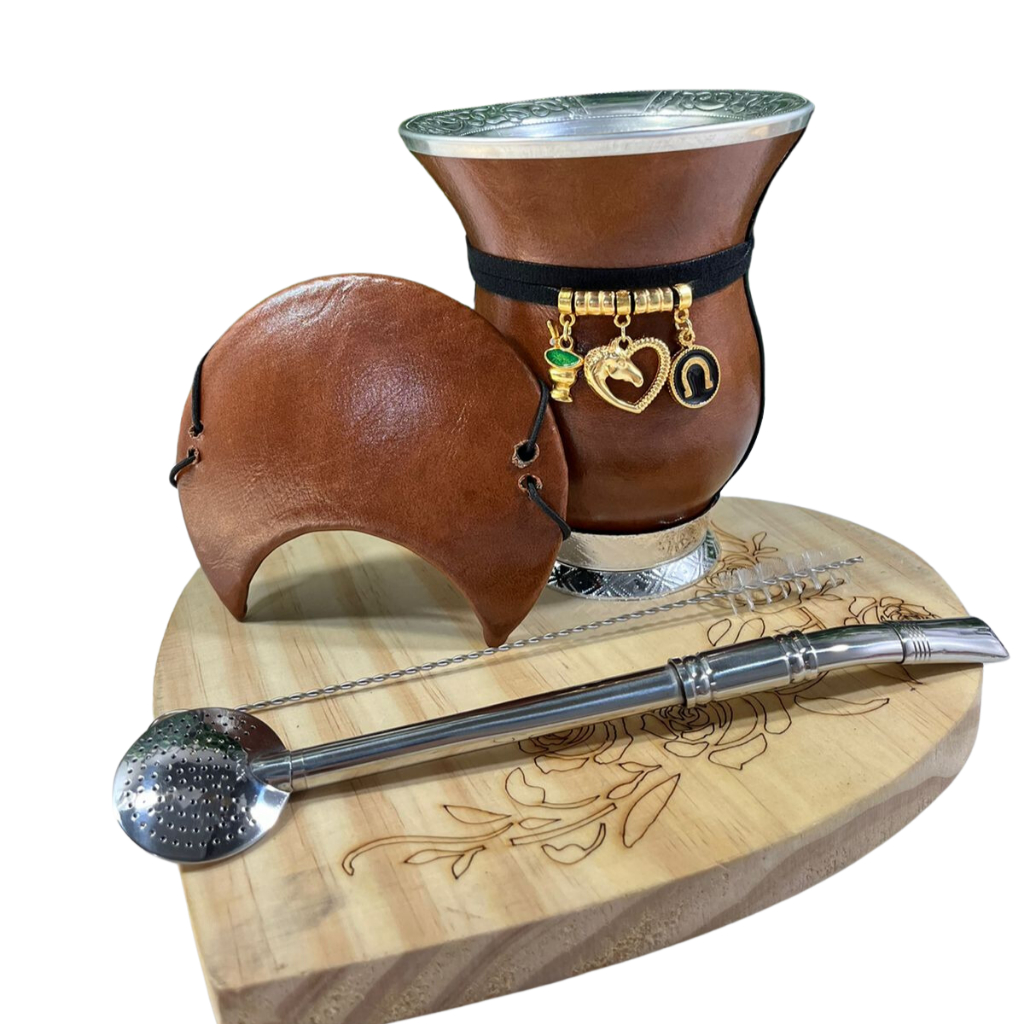 Cuia De Porongo Revestida + Bomba Inox Com Rosca E Escovinha | Shopee ...