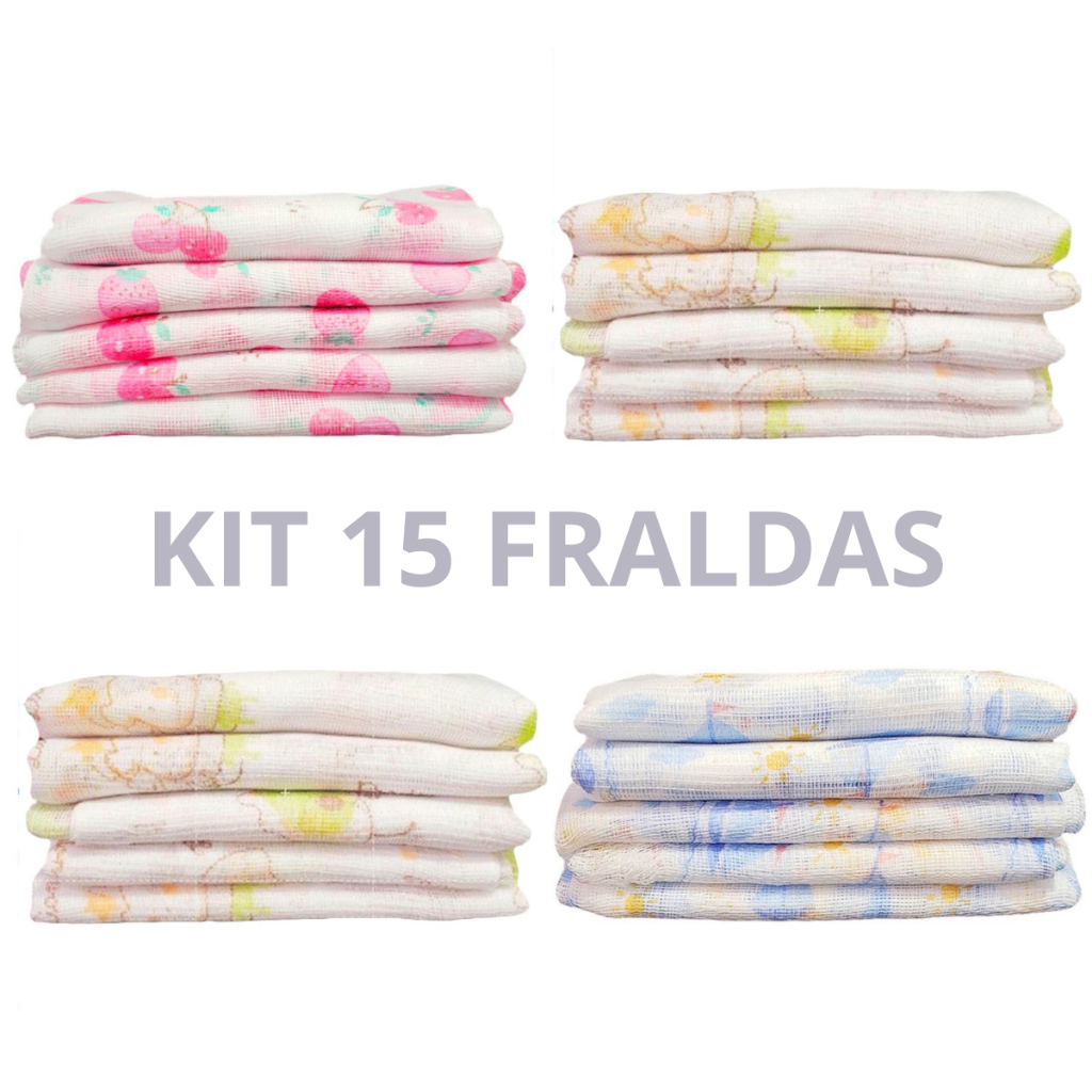 Fralda de Pano Bebê com 15 Unidades Estampadas para 60 x 60 cm 100% ...