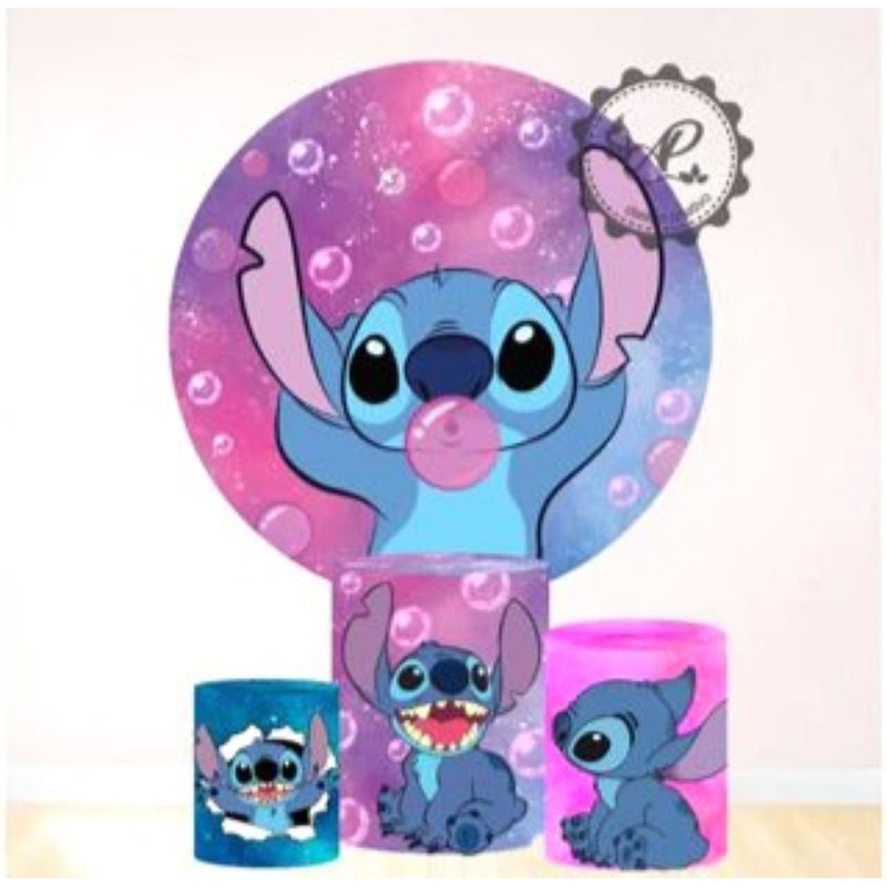 Kit Lilo Stitch roxo painel redondo cilindros | Shopee Brasil