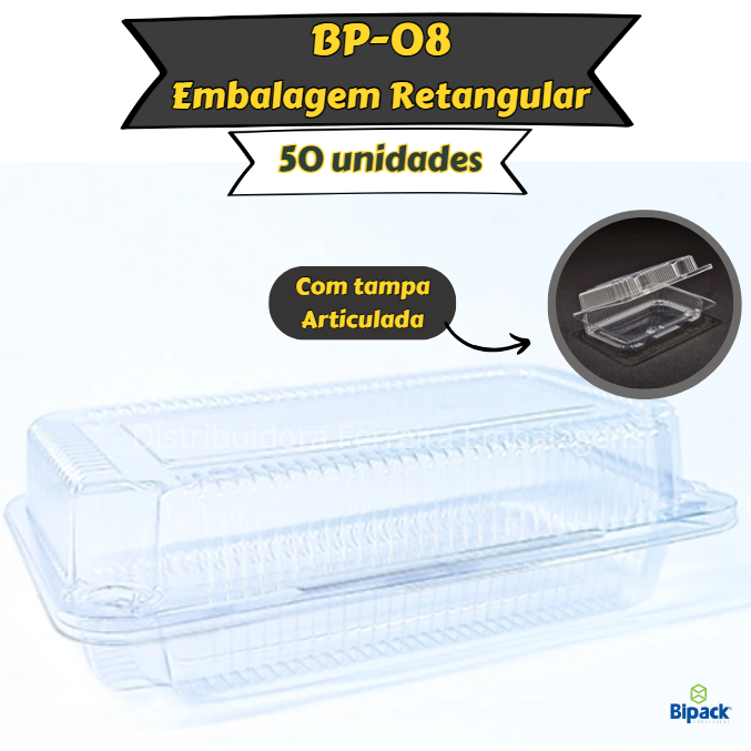 50 unid Embalagem BP08 com Tampa Articulada - Bipack - Embalagem Retangular | Shopee Brasil