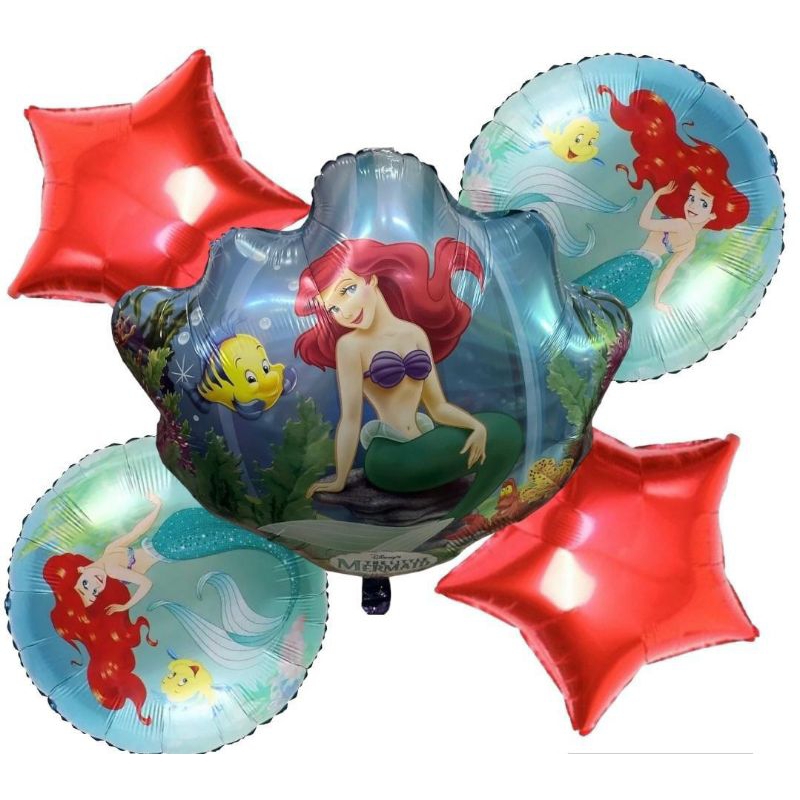 kit c/5 balões metalizado Ariel concha mede 50 cm, redondo, estrela ...