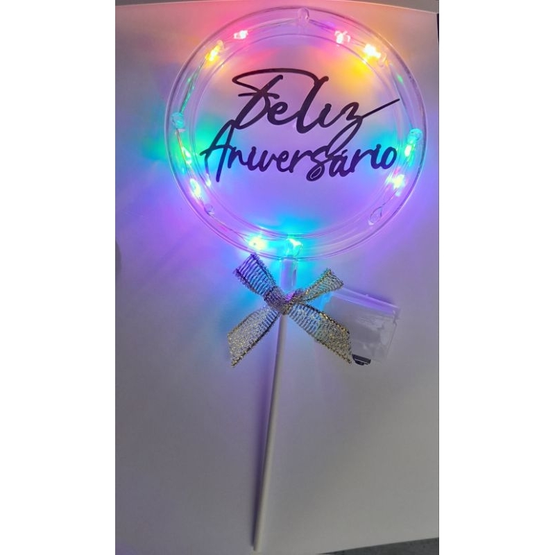 vela topo de bolo com led luz feliz aniversário. | Shopee Brasil