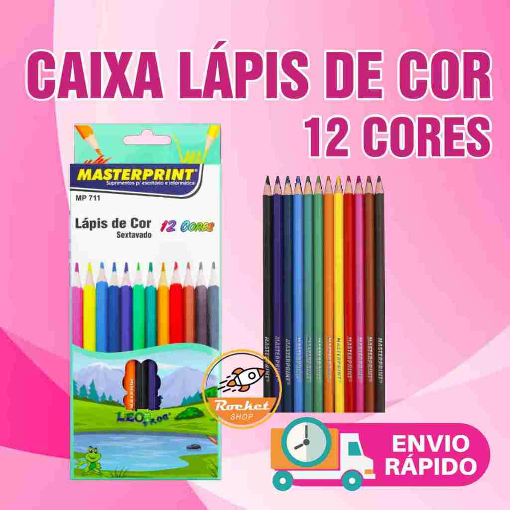 Lápis De Cor 12 Cores Kit ATACADO 10 a 30 Caixas Lápis De Cor ...
