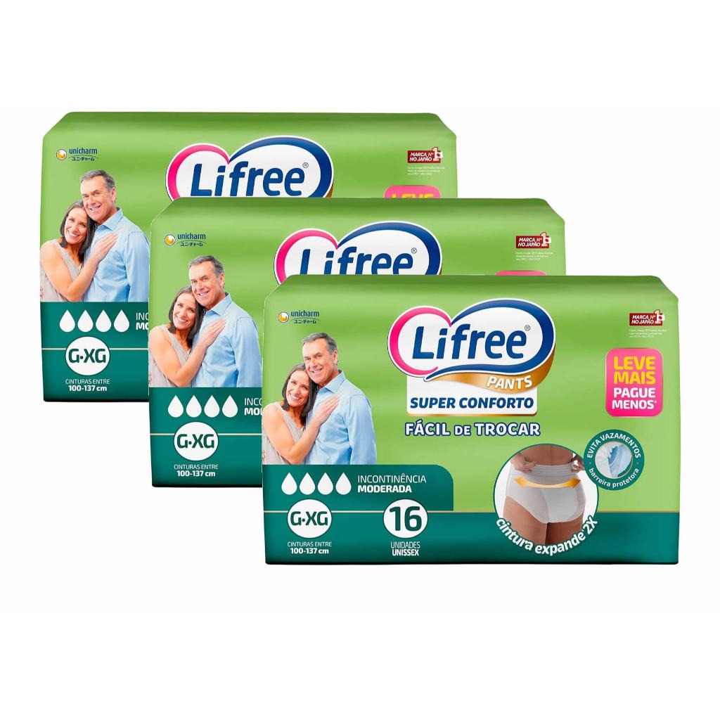 Kits de 2 ou 3 Fraldas Geriátricas tipo Calça Lifree Super Conforto ...