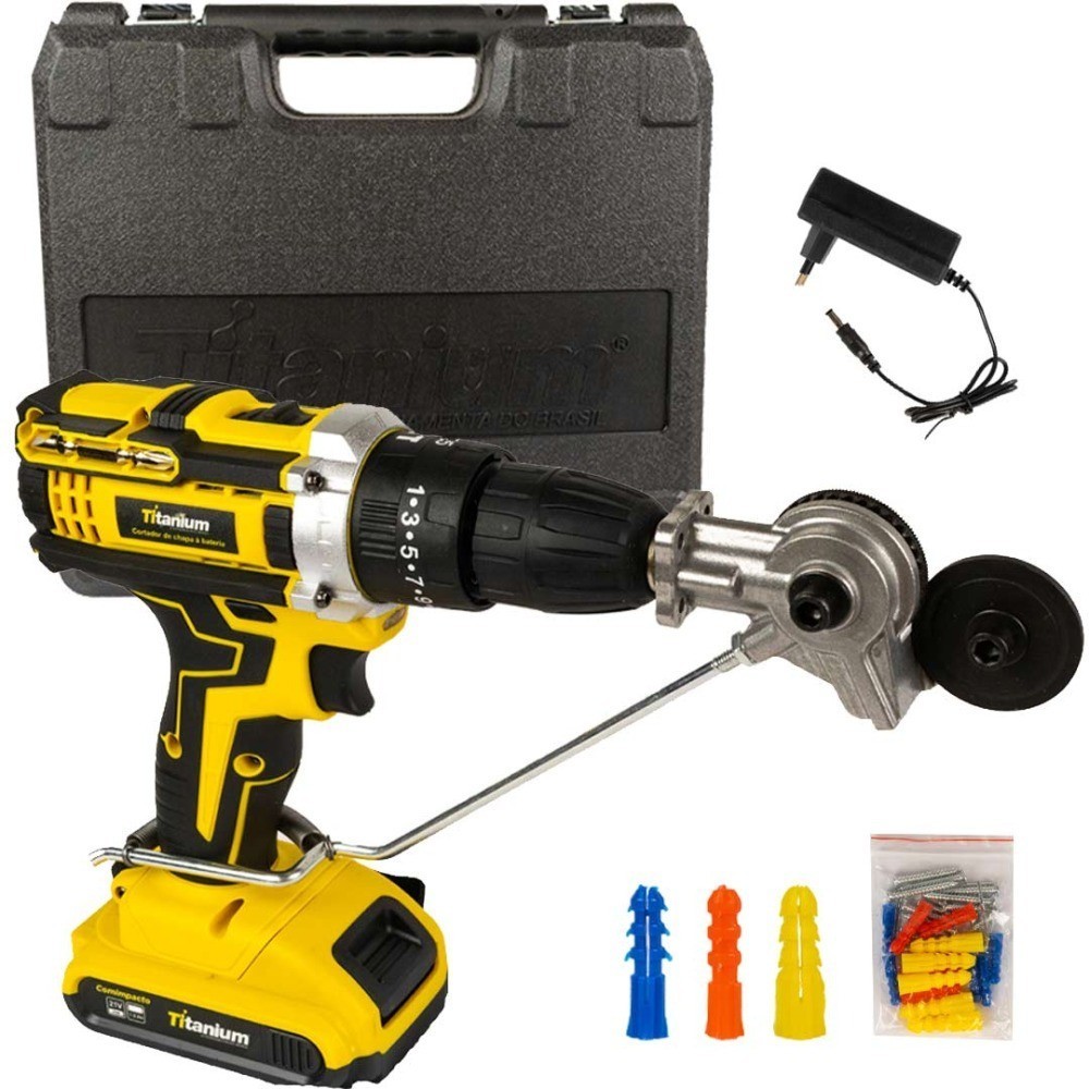 Furadeira Parafusadeira com Cortador de chapas 21V + 35 Acessórios - 07612 Titanium | Shopee Brasil