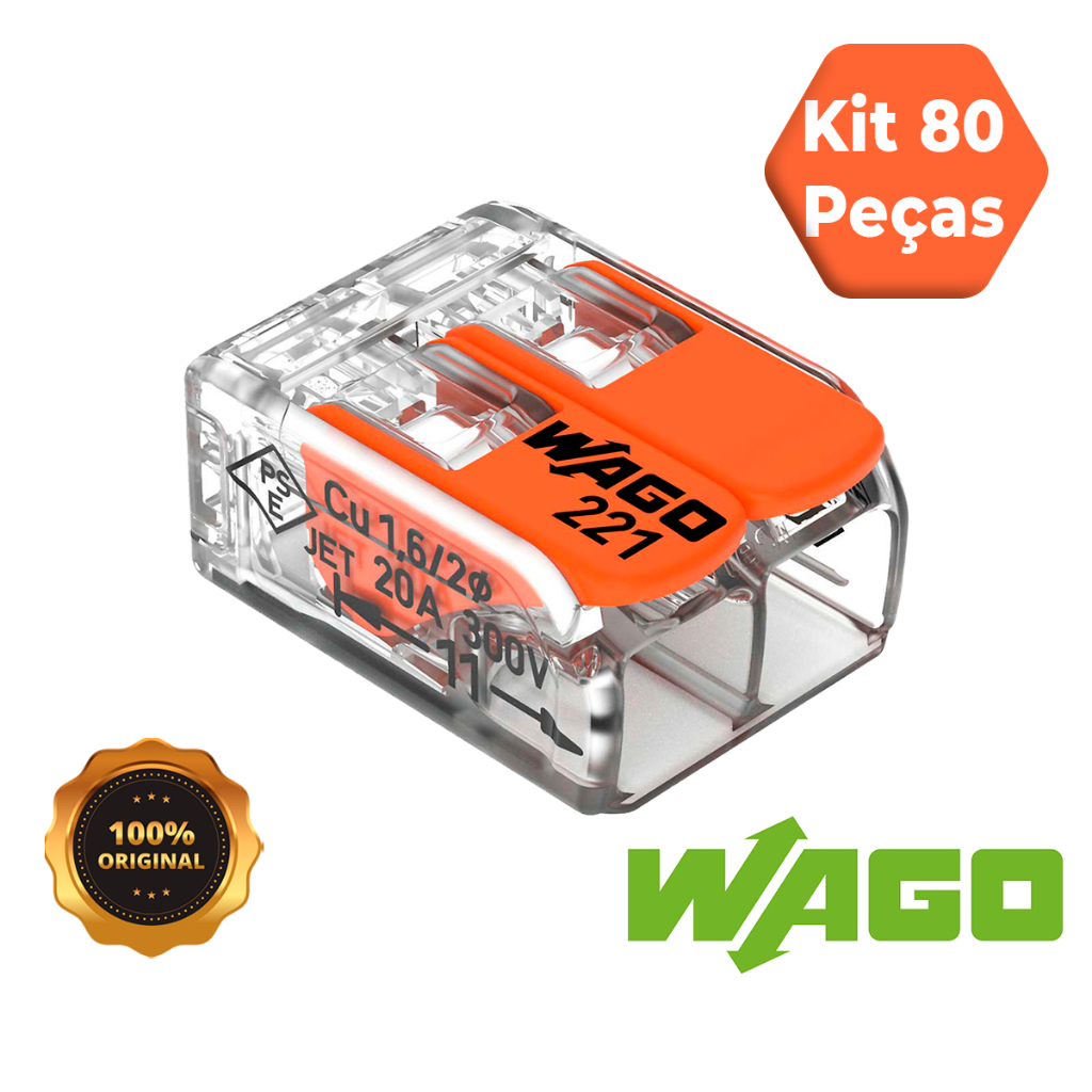 Kit 24, 30, 40, 50, 80 e 100 peças conector Wago original 221-412 ...