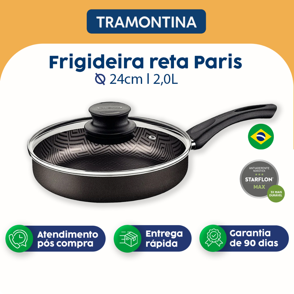 Frigideira Reta Tramontina 24cm 2L Paris Chumbo em Aluminio ...