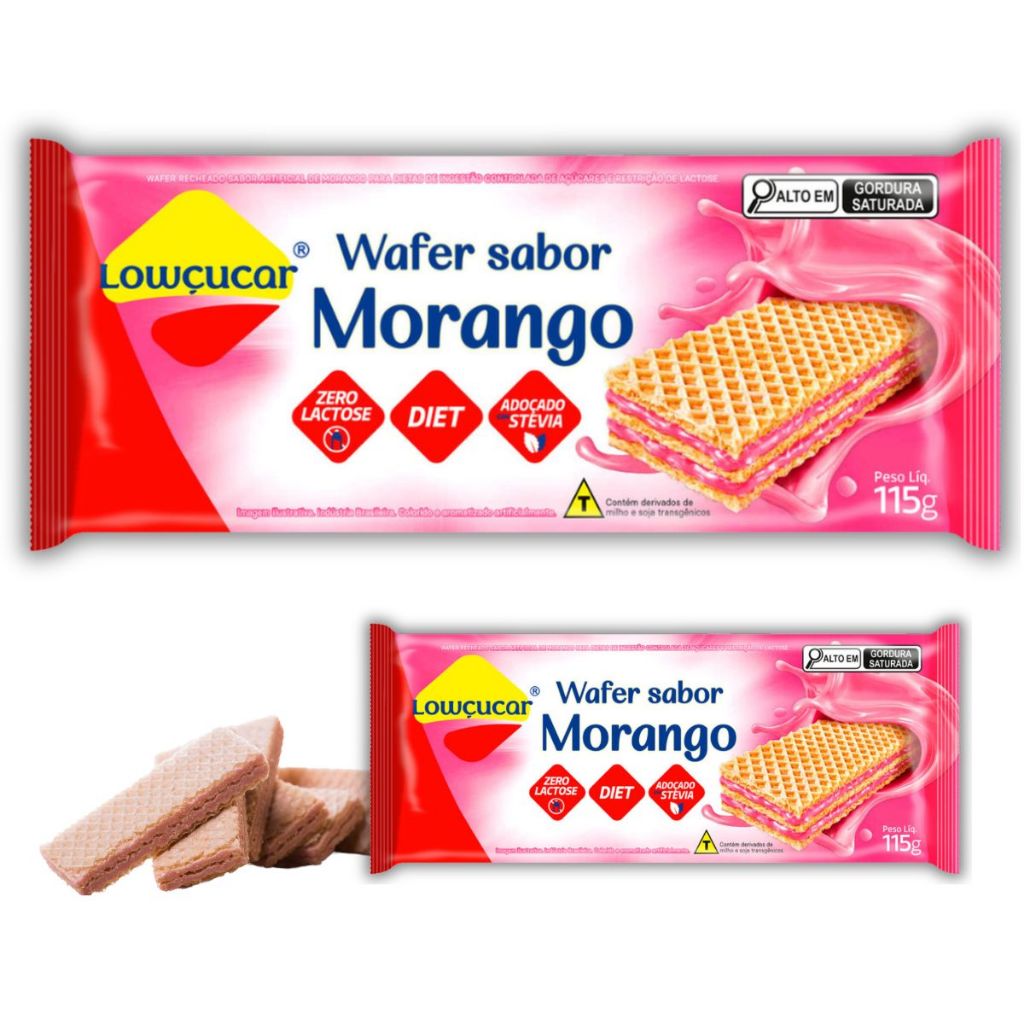Wafer Recheado Zero Açucares Sabor Morango 115G - Lowçucar | Shopee Brasil
