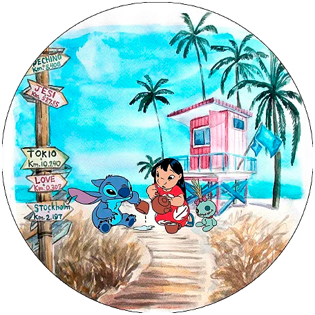 Painel Lilo e Stitch Praia Redondo 50x50 tecido sublimado com elastico ...