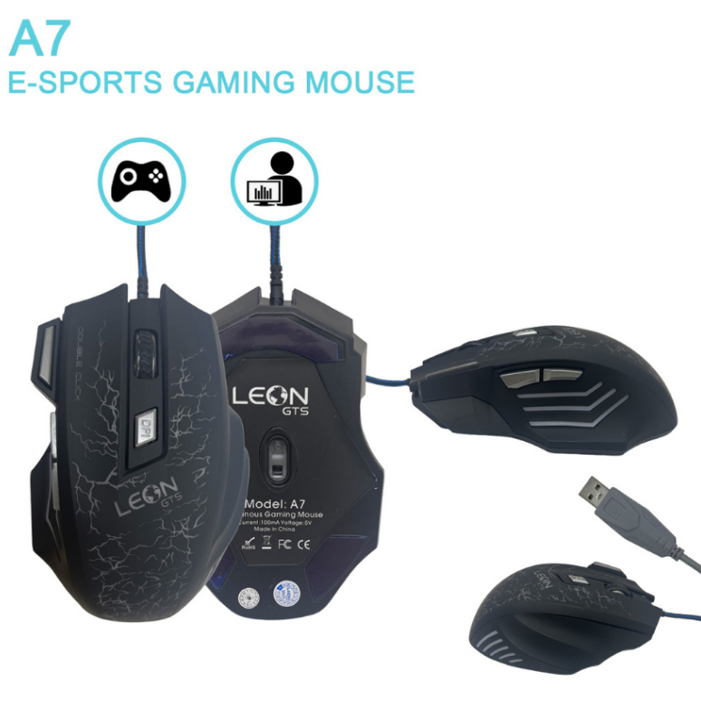 Mouse Gamer 7 Botões, 3200 DPI, Mecânico, Ergonômico, USB, RBG, A7 LEON ...