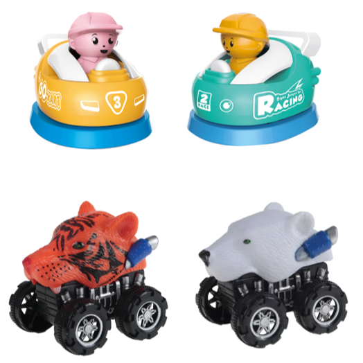Kit Com 2 Brinquedos De Fricção Carrinho Bate Bate E Animais Menino E Menina Presente