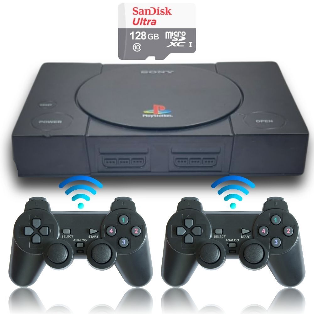 Mini Playstation 1 com 130 MIl Jogos Versão 128GB 2 Controles sem fio ...