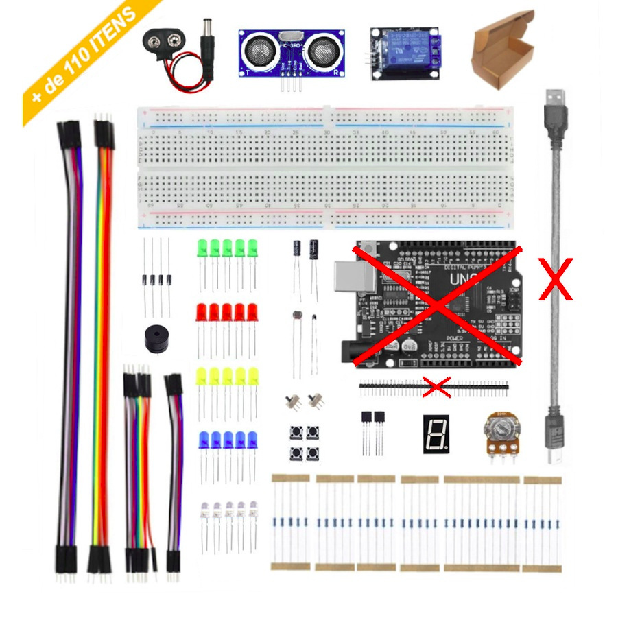 Kit Arduino Uno R3 (Compatível) Atualizado Versão 2024 com Protoboard ...
