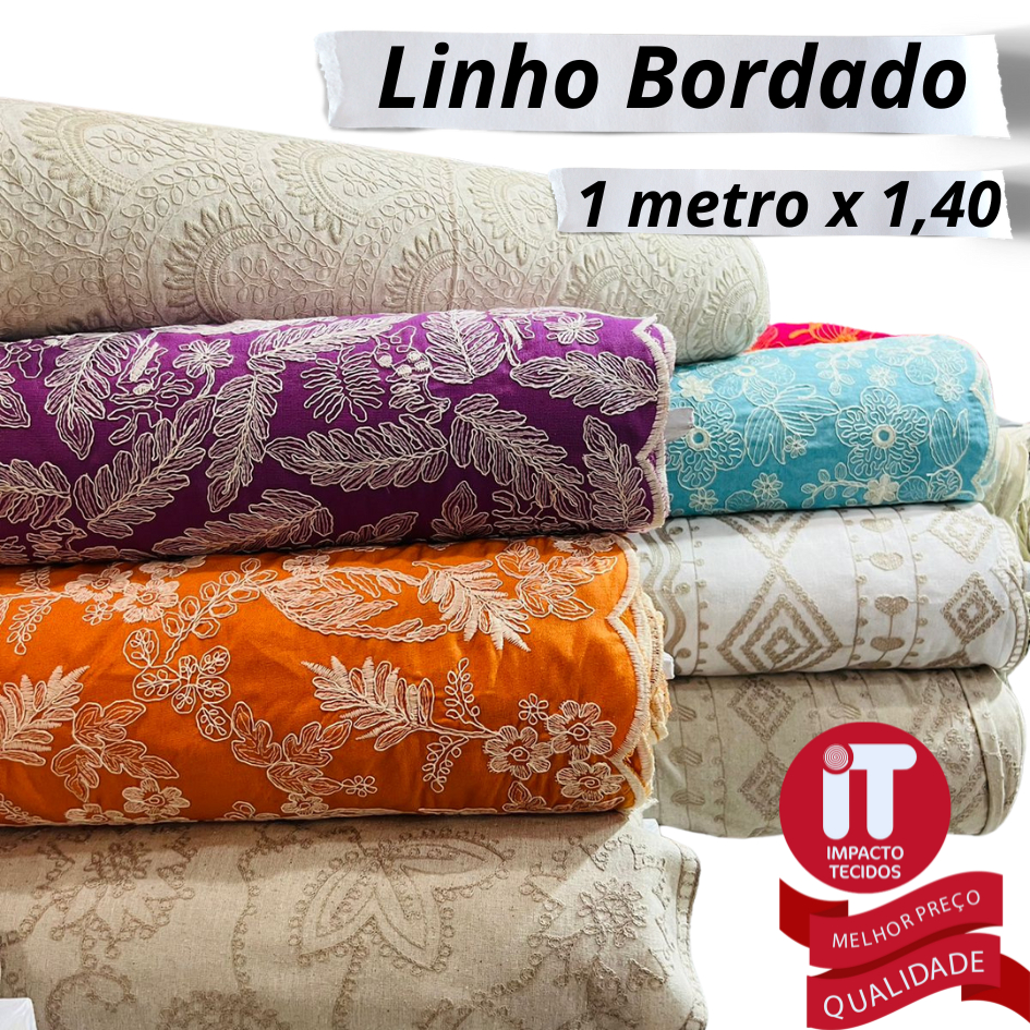 Tecido Linho Bordado 1 metro x 1,40 Varias estampas | Shopee Brasil