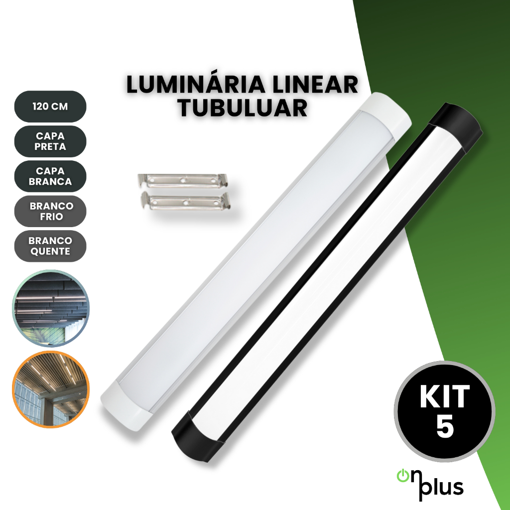 Kit 5 Luminária Linear Tubular Led Sobrepor 120cm | Shopee Brasil