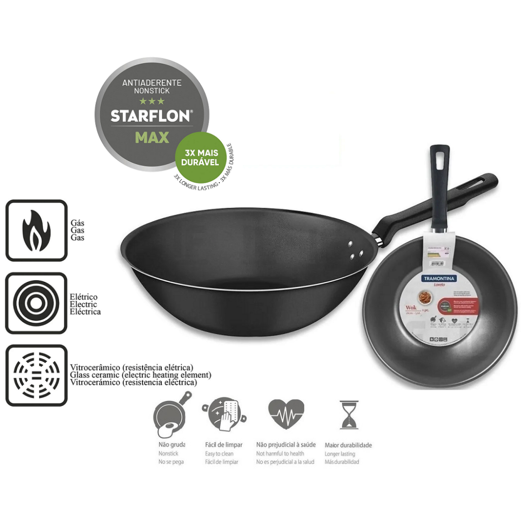 Panela Frigideira Wok Funda 28cm 3,6 Litros Antiaderente Starflon Max Tramontina Loreto 20395028 ...
