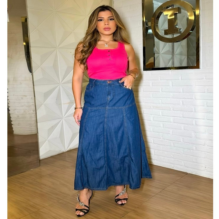 SAIA LONGA JEANS SECRETÁRIA EVANGÉLICA MODELO NESGA LANÇAMENTO NOVIDADE ...