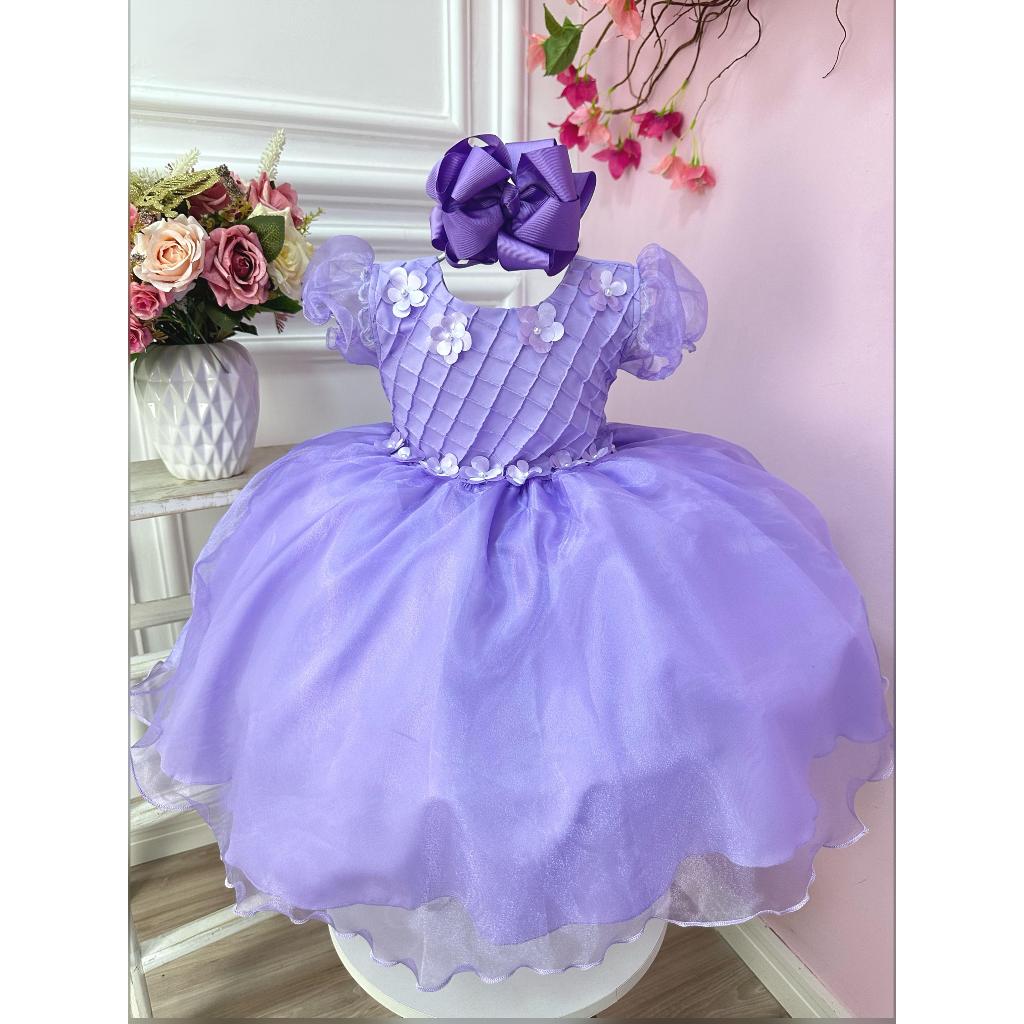 Vestido Infantil Lilás Princesa Sofia Encanto Lavanda Apliques de Flores Rapunzel Luxo | Shopee ...