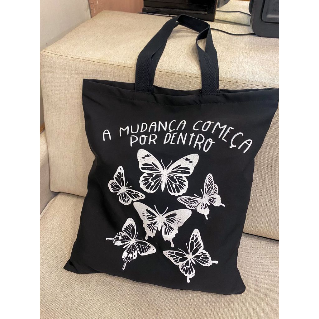 Ecobag preta, ecobag de borboleta preta | Shopee Brasil