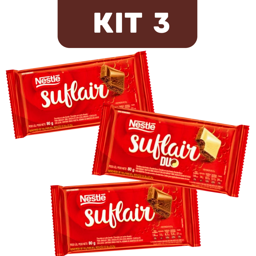 Chocolate Barra Suflair 80g Kit 3un Chocolate Ao Leite Duo - Nestlé | Shopee Brasil